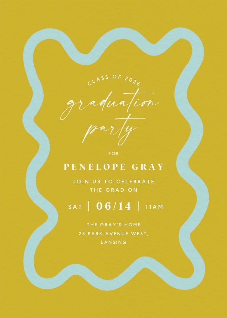 Wavy Frame - Graduation Party Invitation Template (Free) | Greetings Island